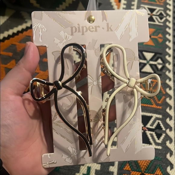 Piper K | Accessories | Piper K Bow Hair Clips Black And Cream | Poshmark